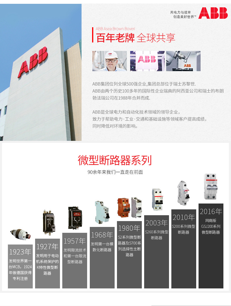 家用ABB空气开关S201(S202/S203/S204)-C6-C10-C16-C63微型断路器