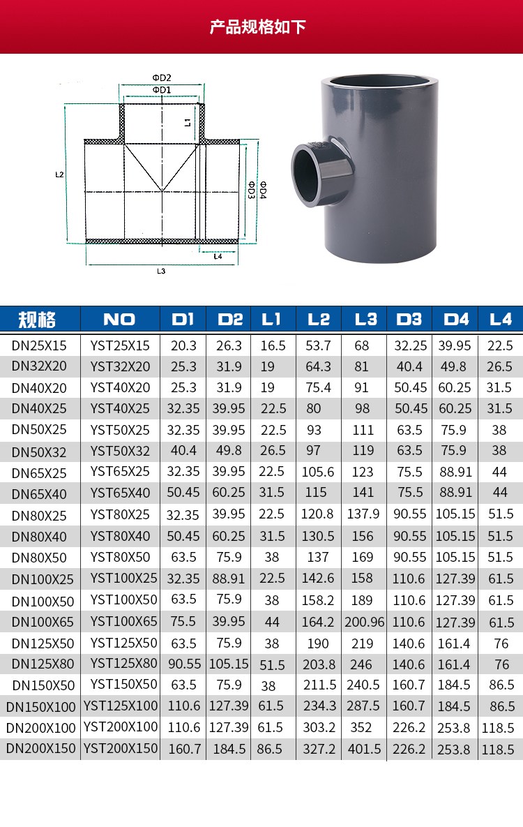 PVC变径三通国标UPVC化工给水管下水管管件配件塑料异径三通接头 - 百度爱采购