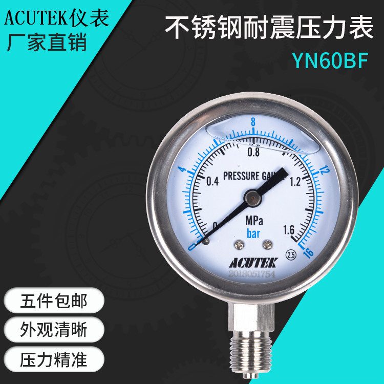 ACUTEK 304不锈钢耐震压力表YN60BF 1.6MPA M14*1.5 耐高温压力表