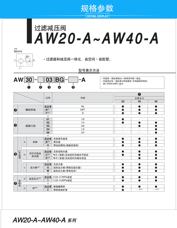 SMC金属杯调压减压过滤器 AW20/AW30AW40-02-03-04BG/BDG/BDE-2-B