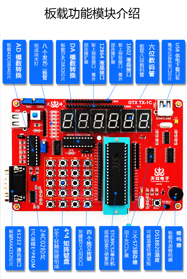 TX-1C 51开发板 郭天祥GTX 天祥电子 51单片机学习开发板配视频