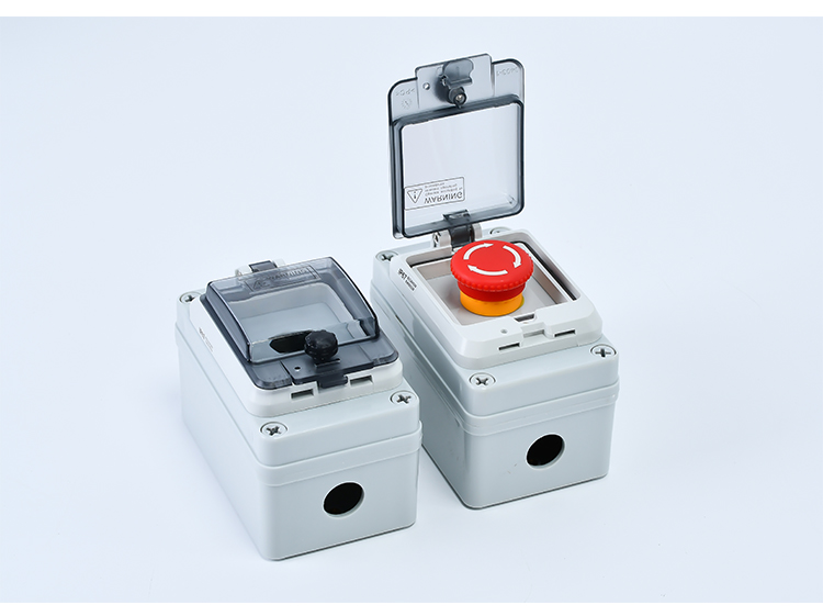 按钮盒户外急停开关带防水盒箱体IP67工业紧急停止控制盒塑料铸铝