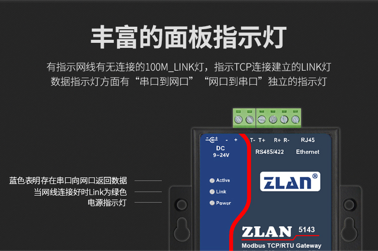 串口服务器modbus网关RTU转TCP485采集模块ZLAN5143/BI/ZLAN5143I