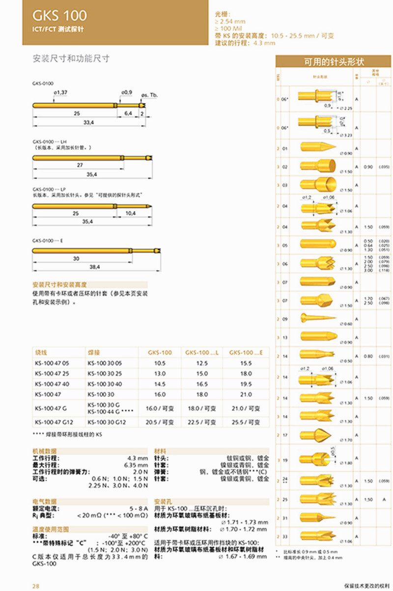 INGUN英钢探针GKS100 291 090 A2000/A3000三面尖头1.36测试针