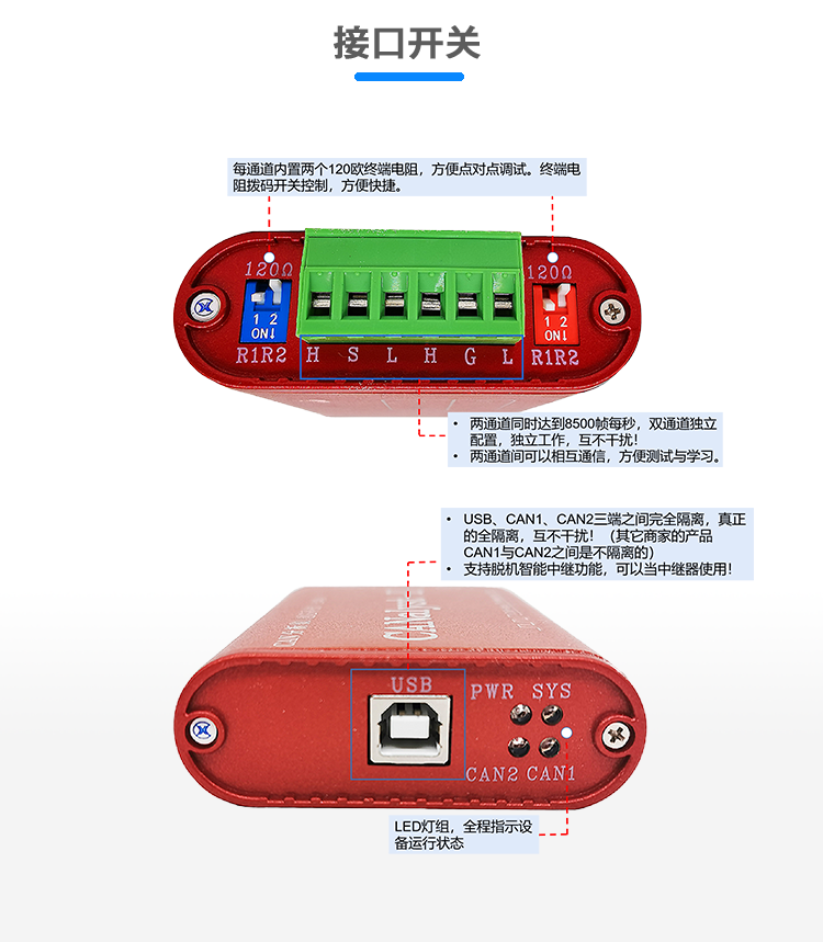 创芯科技CAN分析仪CANOpen J1939 DeviceNet USB CAN-2 USB转CAN