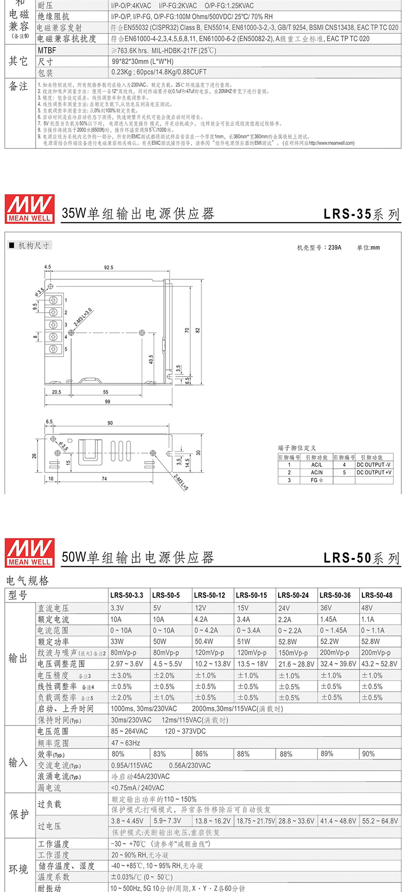 台湾明纬开关电源LRS-50/150/350 220V转24V/12V变压器24V直流NES