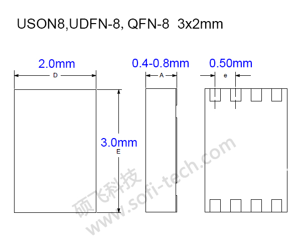 USON8,UDFN8,QFN8_3*2 TO DIP8 烧录座(进口座),SF-QFN8-3X2A