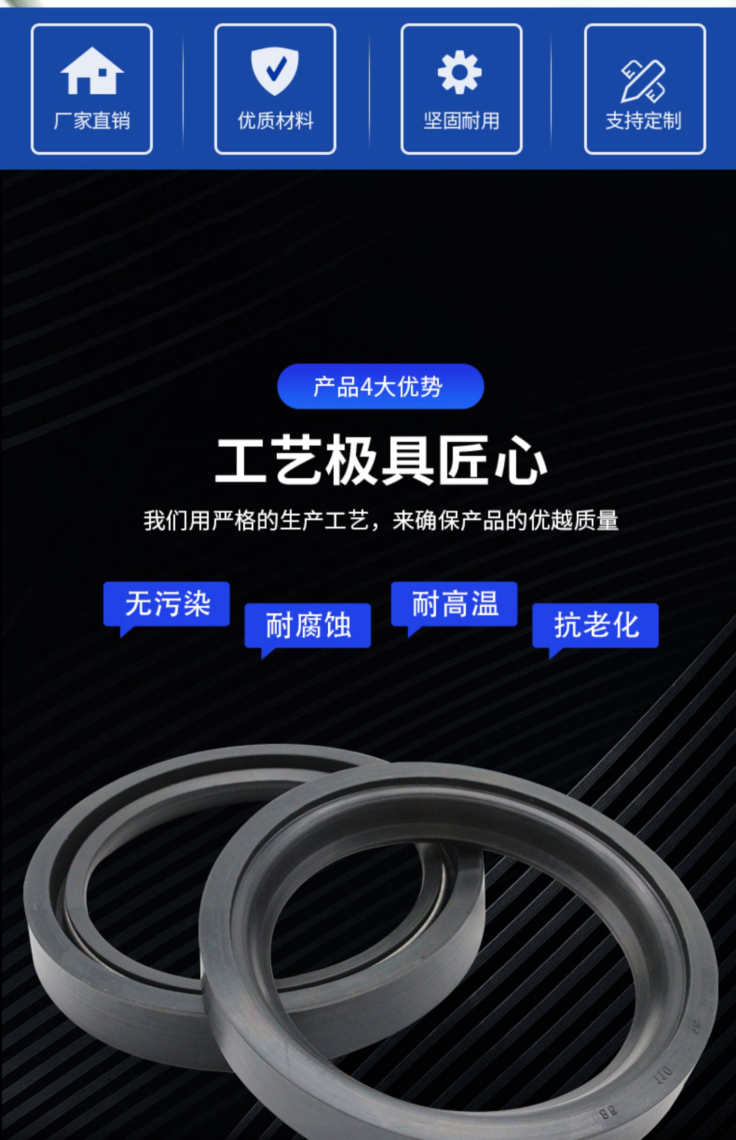 J型无骨架油缸油封 HG4 338 66 橡胶密封圈500x550x25 600x650x25