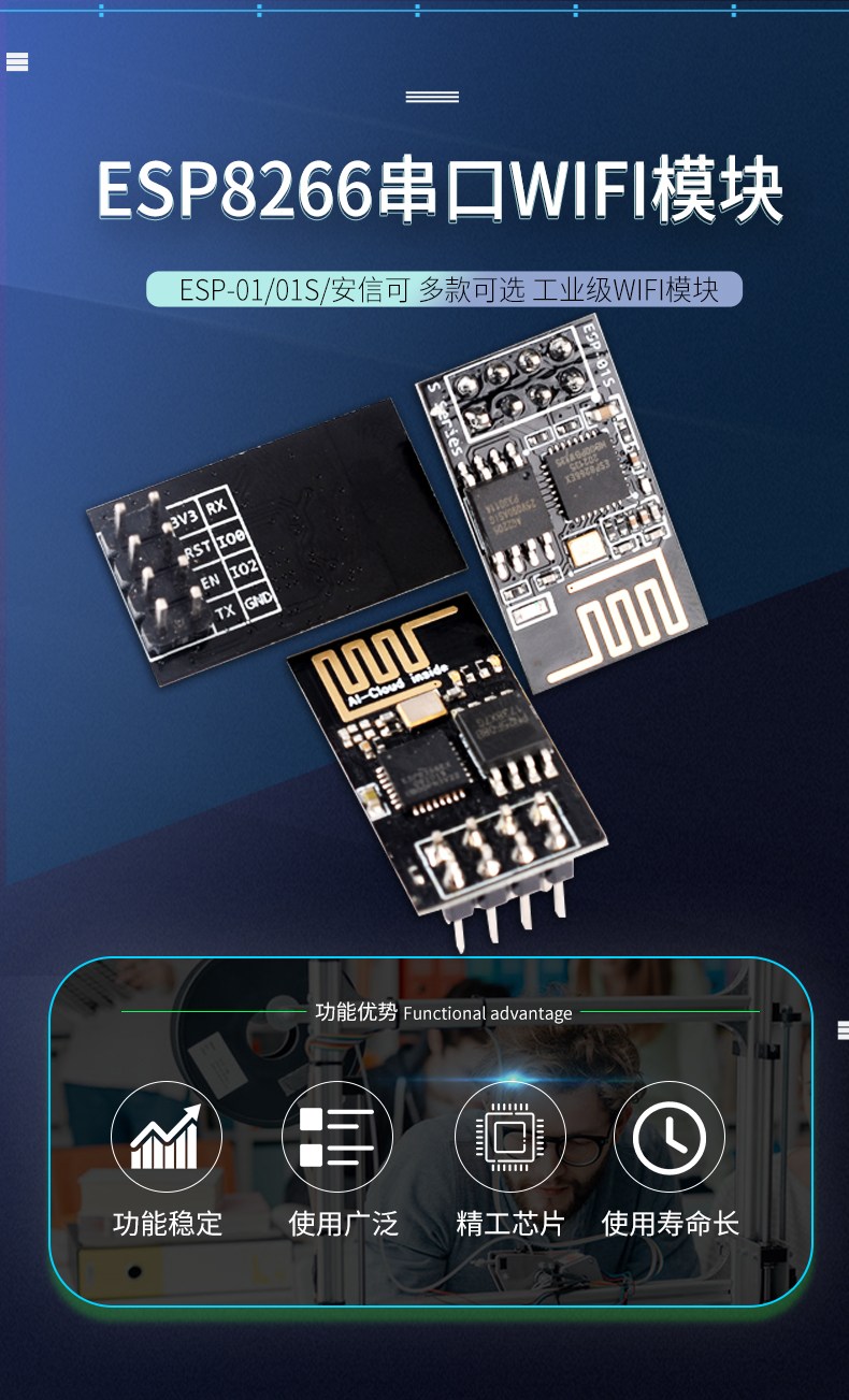 ESP-01/01S/安信可 ESP8266串口WIFI模块无线物联网 远距离开发板 产品关键词:ESP-01模块;esp826601s开发板 ...