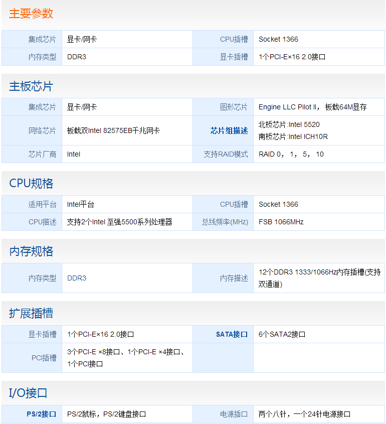Intel 英特尔S5520HC 24核 双路X58 1366针服务器主板 工作站 产品关键词:s5520hc主板